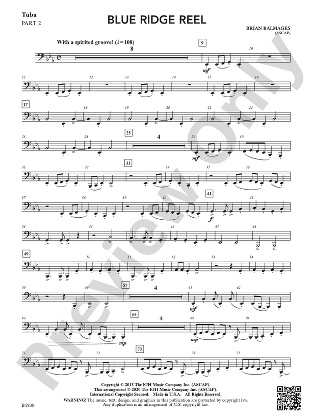 Blue Ridge Reel: Part 2 Tuba: Part 2 Tuba Part: Brian Balmages ...