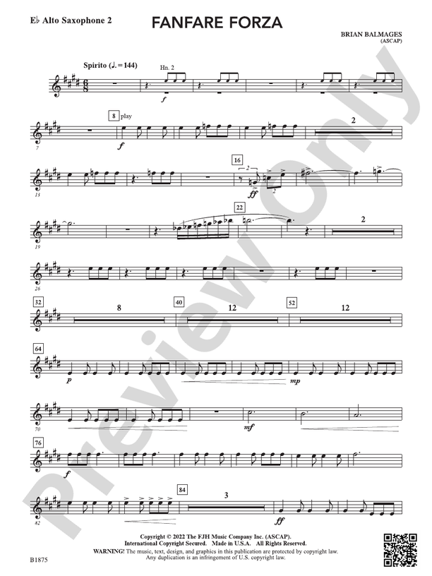 Fanfare Forza: E-flat Alto Saxophone 2: E-flat Alto Saxophone 2 Part: Brian Balmages - Digital ...