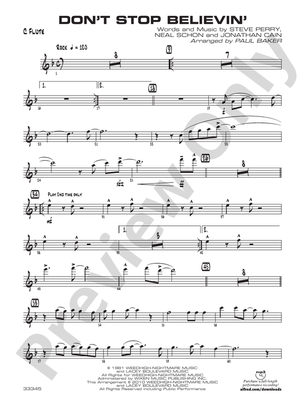 Don't Stop Believin': Flute: Flute Part - Digital Sheet Music Download