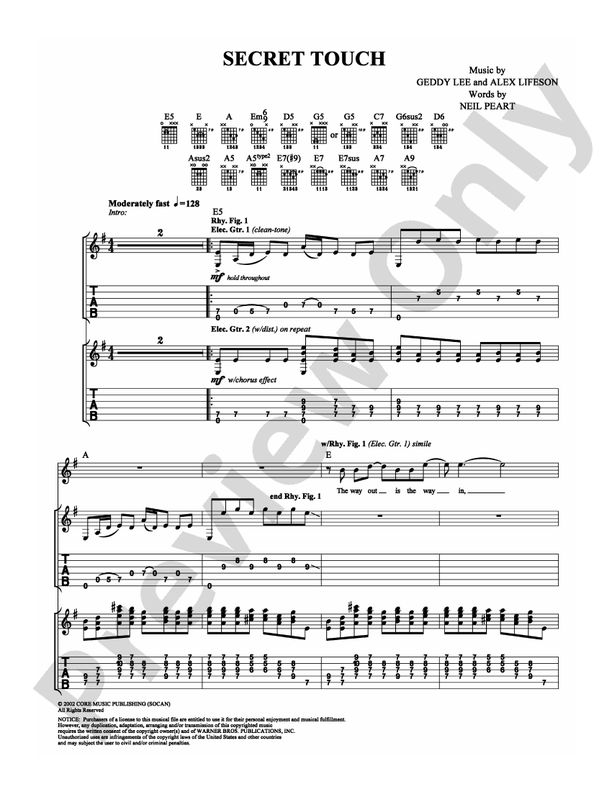 Secret Touch: Guitar TAB: Rush - Digital Sheet Music Download
