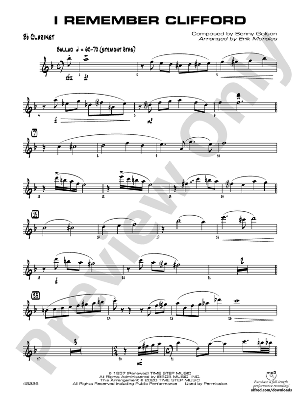 I Remember Clifford: 1st B-flat Clarinet: 1st B-flat Clarinet Part ...