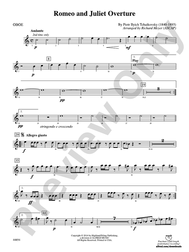 Romeo and Juliet Overture: Oboe: Oboe Part - Digital Sheet Music Download