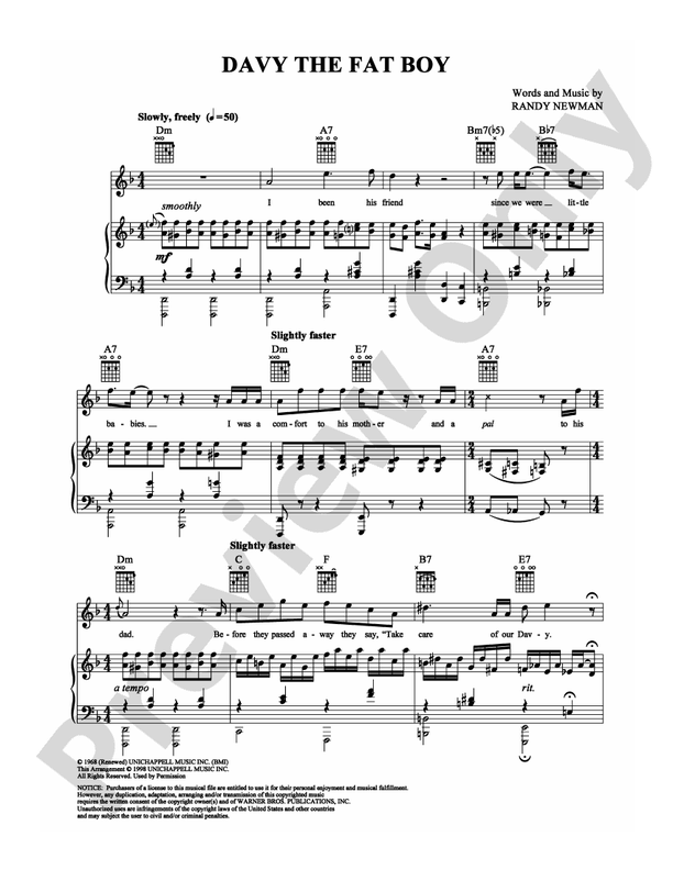 Davy the Fat Boy: Piano/Vocal/Chords: Randy Newman - Digital Sheet ...