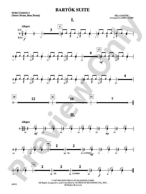 Bartók Suite (from For Children): 1st Percussion: 1st Percussion Part ...