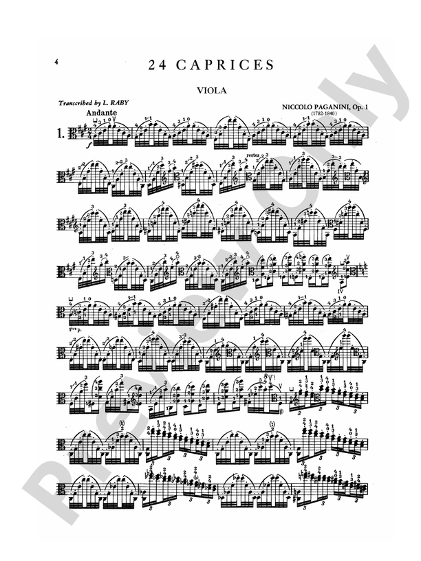 Paganini: Twenty-four Caprices, Op. 1 (Transcribed for Viola Solo): Caprice No. 1 Part - Digital ...