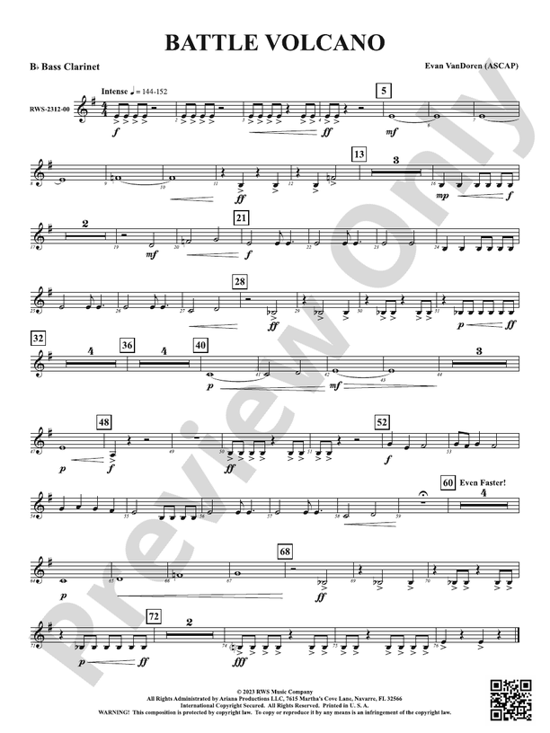 Battle Volcano: B-flat Bass Clarinet: B-flat Bass Clarinet Part: Evan ...
