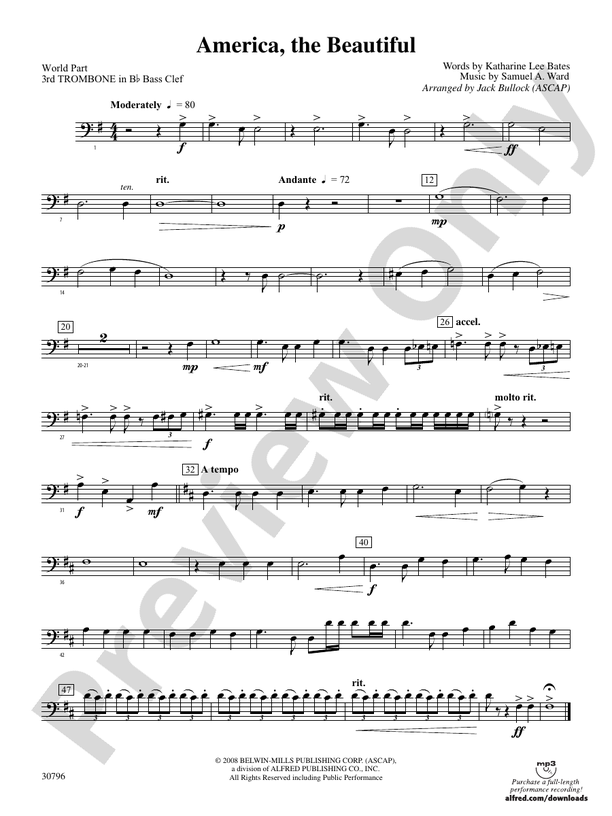 America, the Beautiful: (wp) 3rd B-flat Trombone B.C.: (wp) 3rd B-flat ...