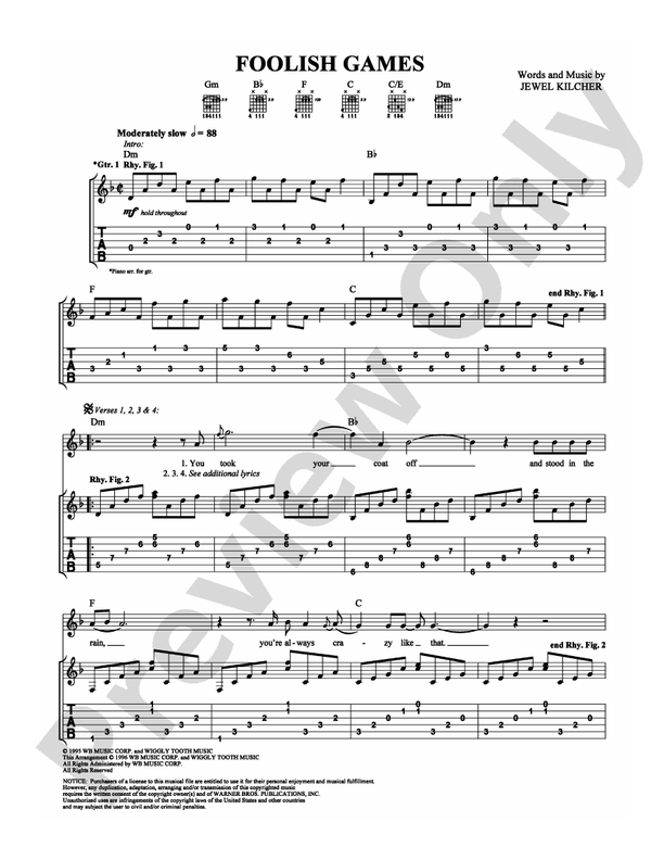Foolish Games: Guitar TAB: Jewel - Digital Sheet Music Download