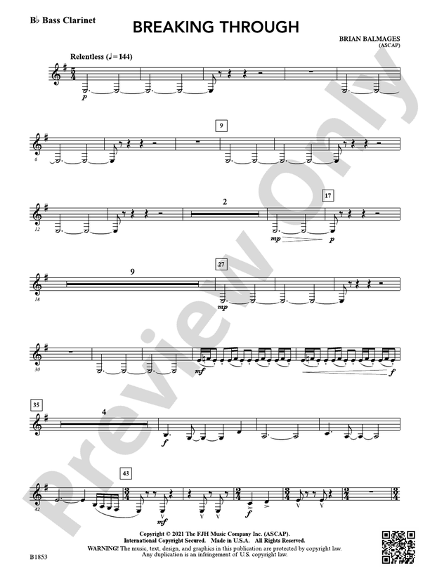 Breaking Through: B-flat Bass Clarinet: B-flat Bass Clarinet Part: Brian Balmages - Digital ...