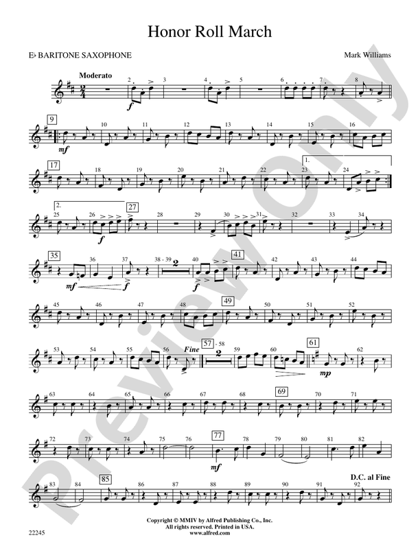 Honor Roll March: E-flat Baritone Saxophone: E-flat Baritone Saxophone Part - Digital Sheet ...