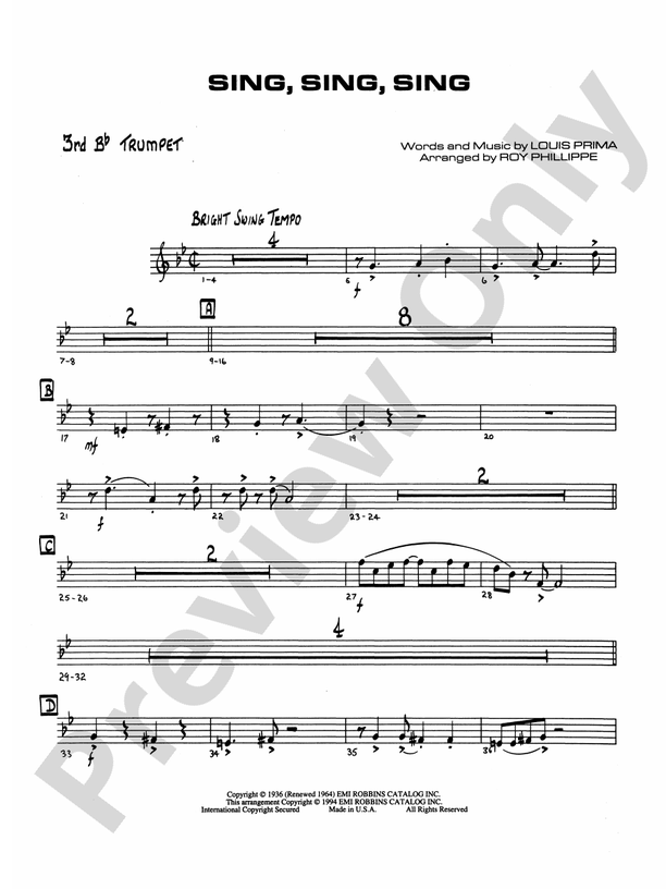 Sing, Sing, Sing: 3rd B-flat Trumpet: 3rd B-flat Trumpet Part - Digital Sheet Music Download