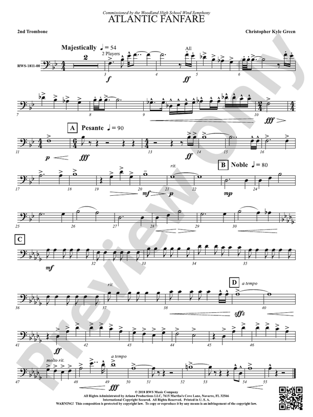 Atlantic Fanfare: 2nd Trombone: 2nd Trombone Part: Christopher Kyle Green - Digital Sheet Music ...