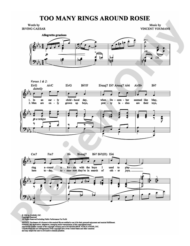 Too Many Rings Around Rosie: Piano/Vocal/Chords: Vincent Youmans ...