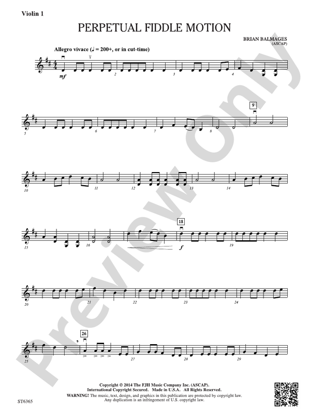 Perpetual Fiddle Motion: Violin 1: Violin 1 Part: Brian Balmages ...