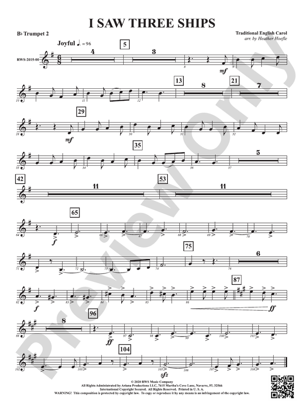 I Saw Three Ships: 2nd B-flat Trumpet: 2nd B-flat Trumpet Part - Digital Sheet Music Download