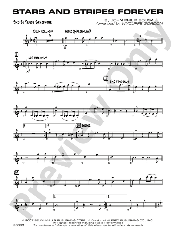 Stars and Stripes Forever: 2nd B-flat Tenor Saxophone: 2nd B-flat Tenor Saxophone Part - Digital ...