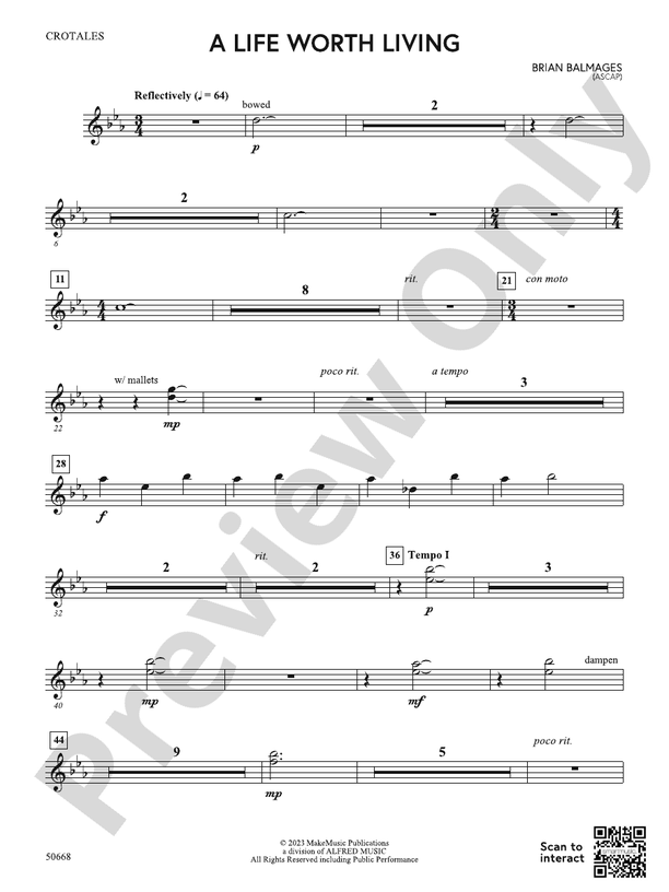 A Life Worth Living: Crotales: Crotales Part - Digital Sheet Music Download