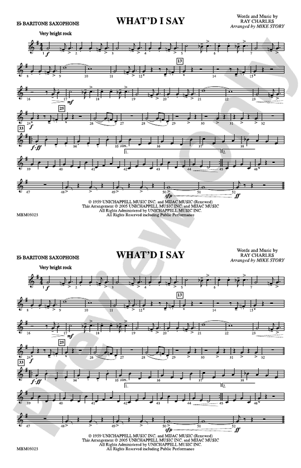 What'd I Say: E-flat Baritone Saxophone: E-flat Baritone Saxophone Part - Digital Sheet Music ...