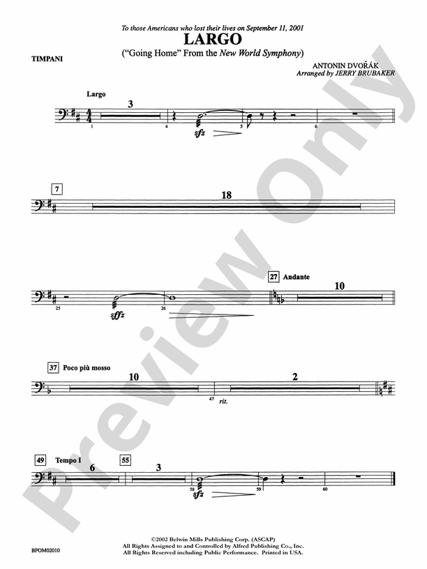 Largo ("Going Home" from the New World Symphony): Timpani: Timpani Part ...