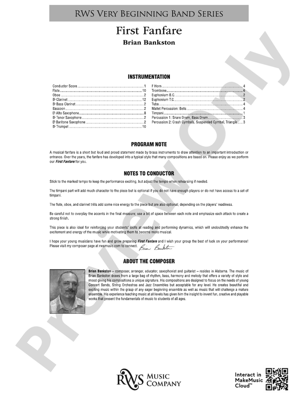 First Fanfare: Concert Band Conductor Score & Parts: Brian Bankston ...