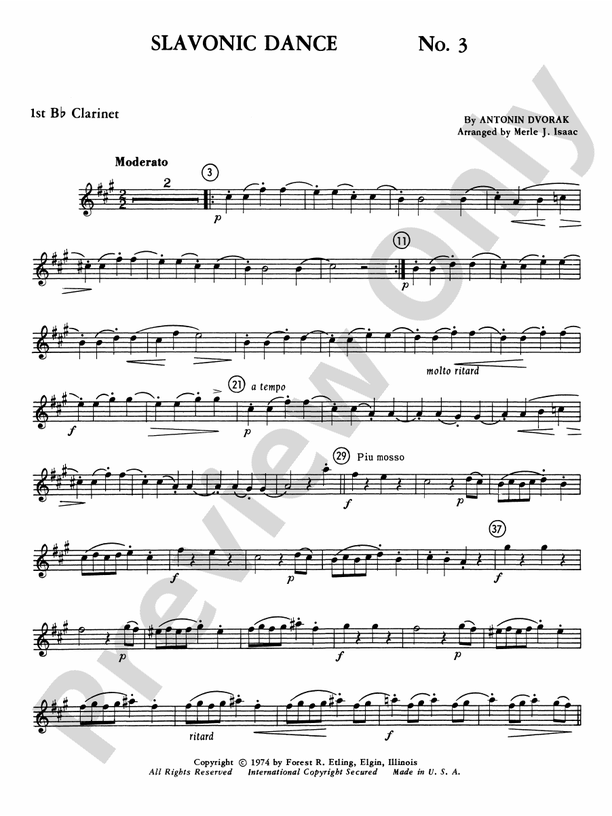 Slavonic Dance No. 3: 1st B-flat Clarinet: 1st B-flat Clarinet Part - Digital Sheet Music Download
