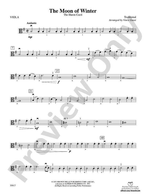 The Moon of Winter: Viola: Viola Part - Digital Sheet Music Download