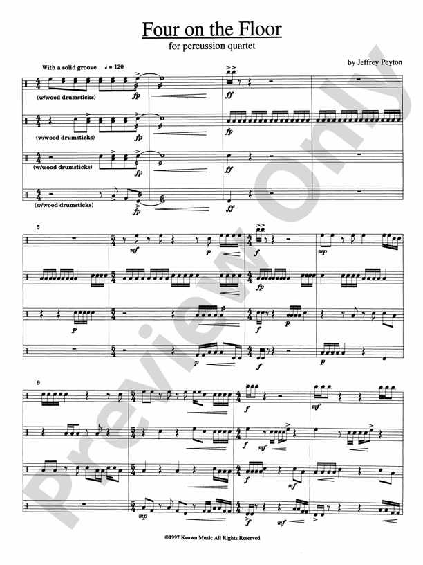 Four on the Floor: Score: Percussion Ensemble Score - Digital Sheet ...
