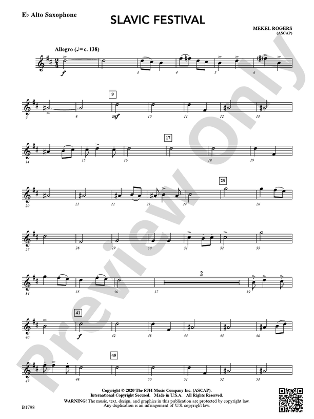 Slavic Festival: E-flat Alto Saxophone: E-flat Alto Saxophone Part: Mekel Rogers - Digital Sheet ...