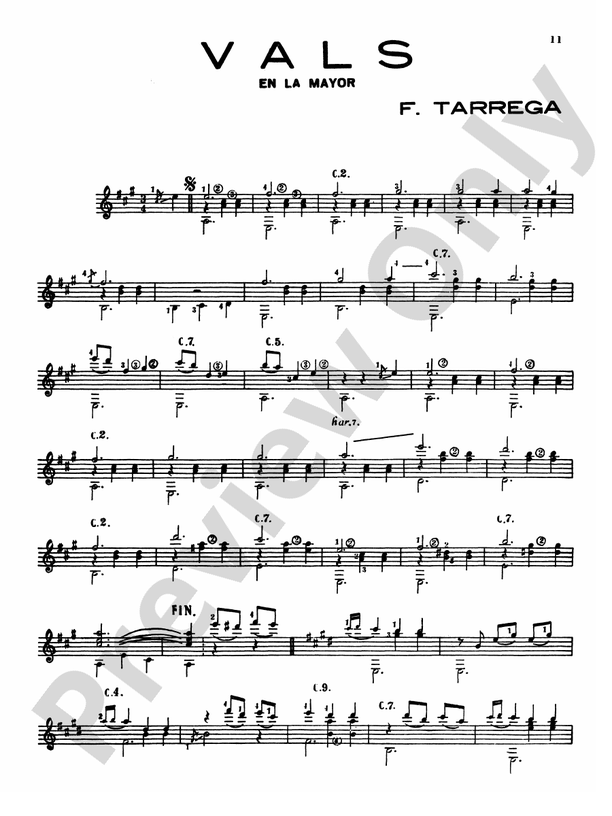 Tárrega: Album of Selected Works: Waltz in A Major Part - Digital Sheet ...