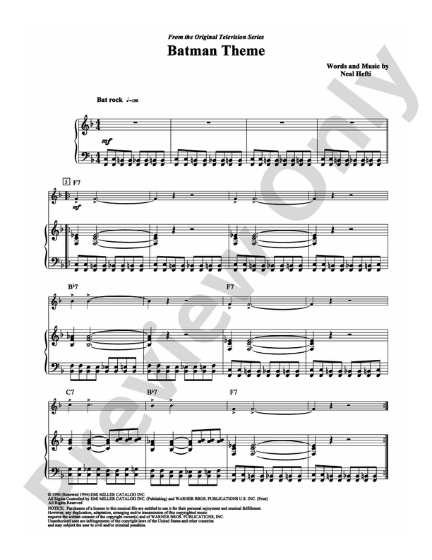 Batman Theme: Piano: Neal Hefti - Digital Sheet Music Download