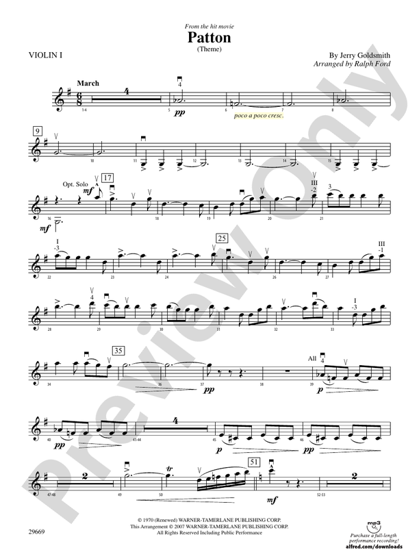 Patton (Theme): 1st Violin: 1st Violin Part - Digital Sheet Music Download