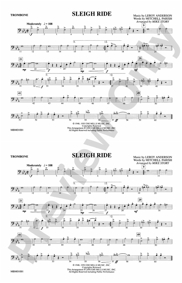Sleigh Ride: 1st Trombone: 1st Trombone Part - Digital Sheet Music Download