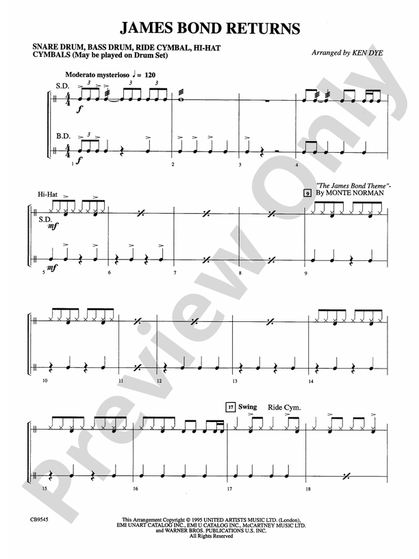James Bond Returns: Snare Drum: Snare Drum Part - Digital Sheet Music ...