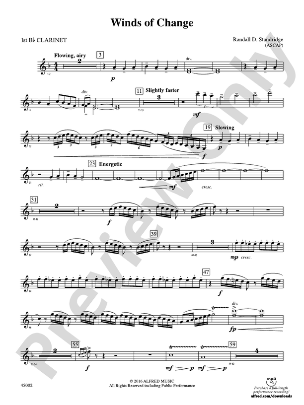 Winds of Change: 1st B-flat Clarinet: 1st B-flat Clarinet Part - Digital Sheet Music Download