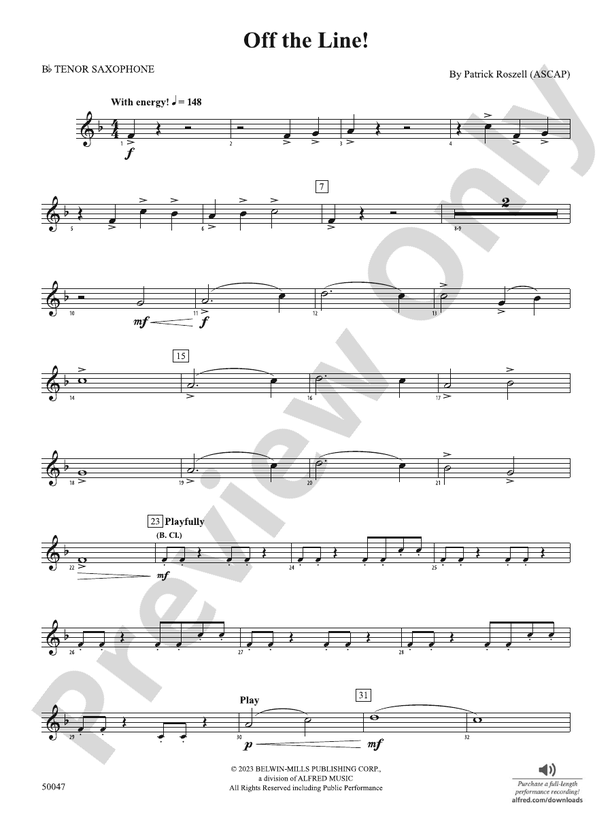 Off the Line!: B-flat Tenor Saxophone: B-flat Tenor Saxophone Part - Digital Sheet Music Download