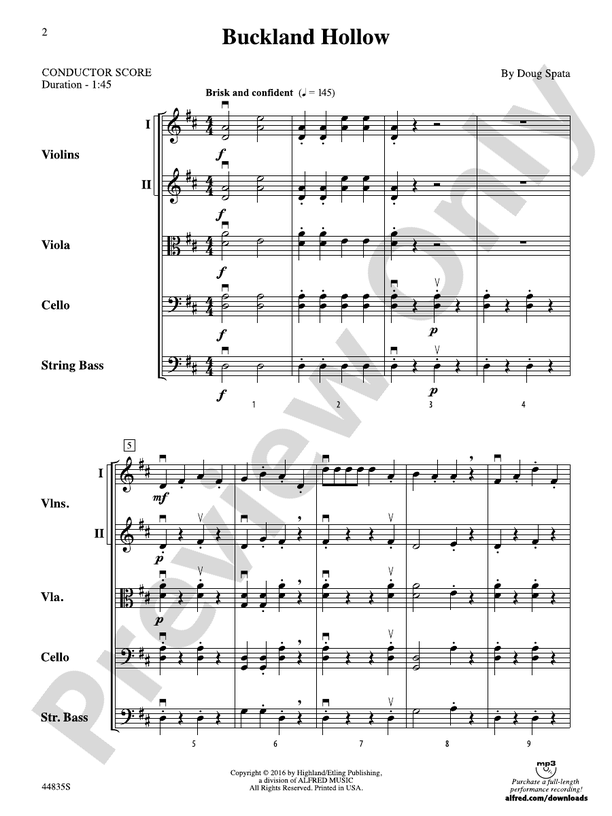 Buckland Hollow: String Orchestra Conductor Score & Parts: Doug Spata ...