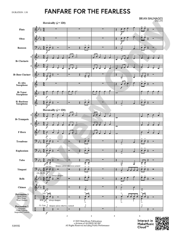Fanfare for the Fearless: Concert Band Conductor Score & Parts: Brian ...