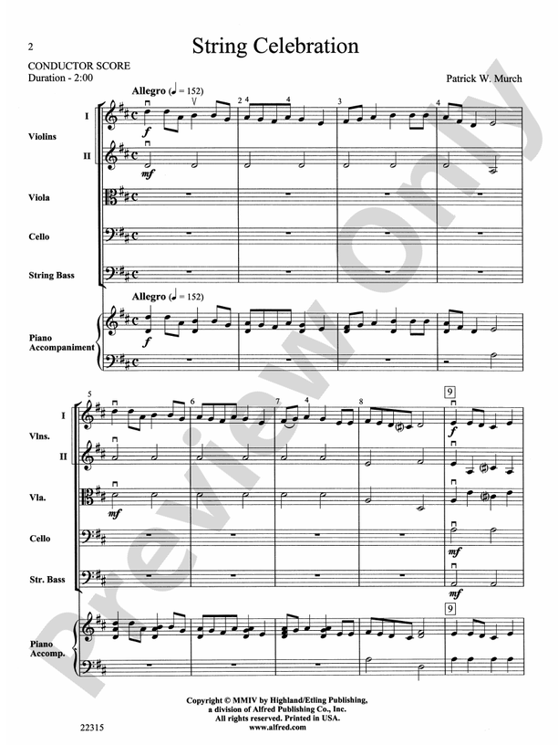 String Celebration: String Orchestra Conductor Score & Parts: Patrick W ...