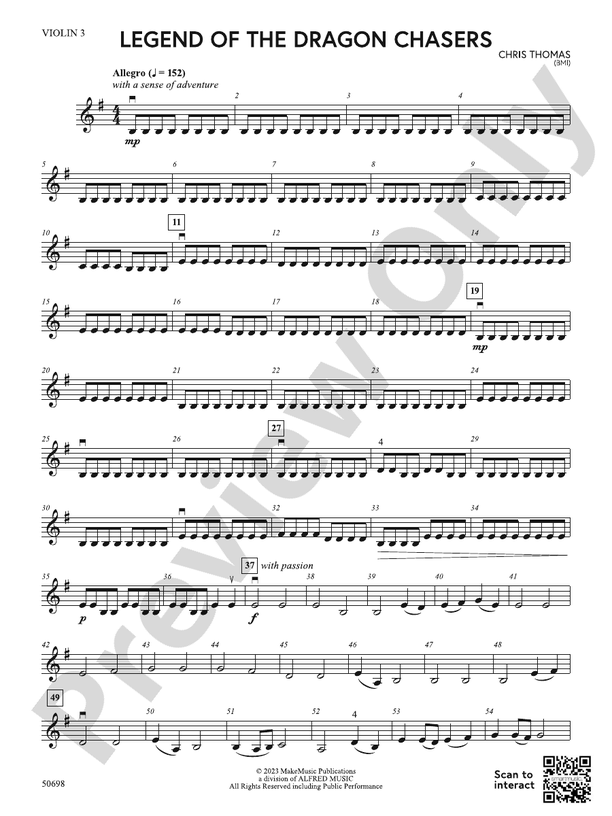 Legend of the Dragon Chasers: 3rd Violin (Viola [TC]): 3rd Violin (Viola [TC]) Part - Digital ...