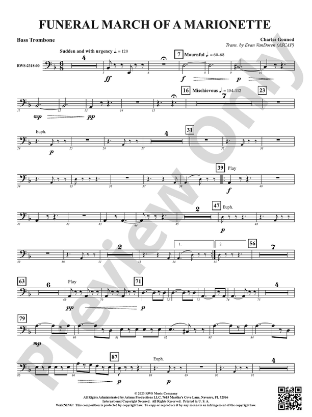 Funeral March of a Marionette: Bass Trombone: Bass Trombone Part ...