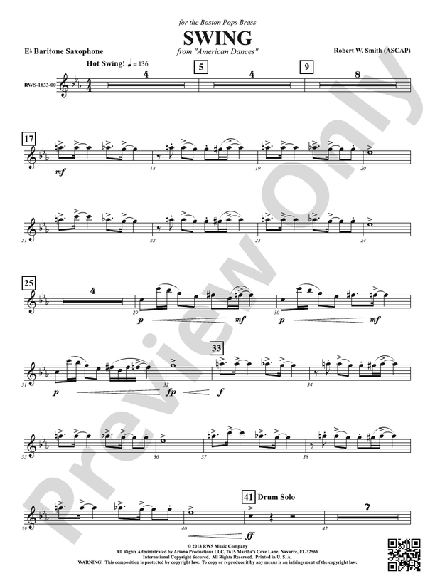 Swing - From American Dances: E-flat Baritone Saxophone: E-flat Baritone Saxophone Part: Robert ...