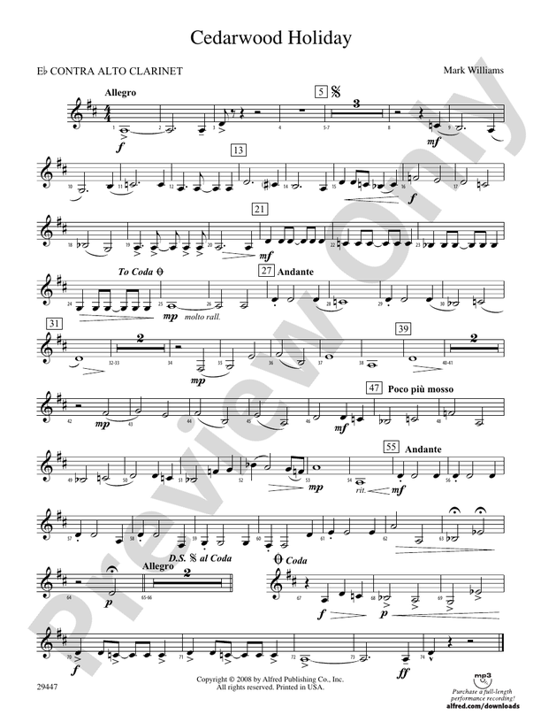 Cedarwood Holiday: (wp) E-flat Contrabass Clarinet: (wp) E-flat Contrabass Clarinet World Part ...