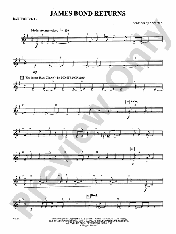 James Bond Returns: Baritone T.C.: Baritone T.C. Part - Digital Sheet ...