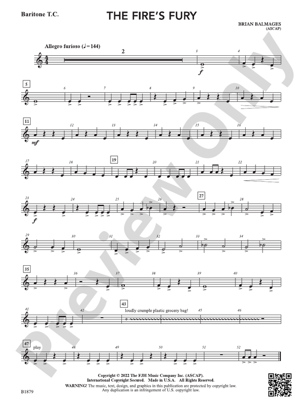 The Fire's Fury: Baritone T.C.: Baritone T.C. Part: Brian Balmages ...