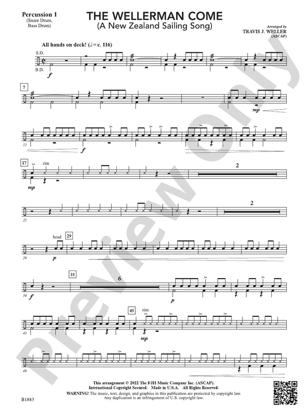 The Wellerman Come: Percussion 1: Percussion 1 Part: Travis J. Weller ...
