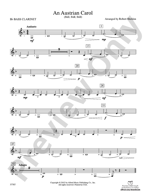 An Austrian Carol: B-flat Bass Clarinet: B-flat Bass Clarinet Part - Digital Sheet Music Download