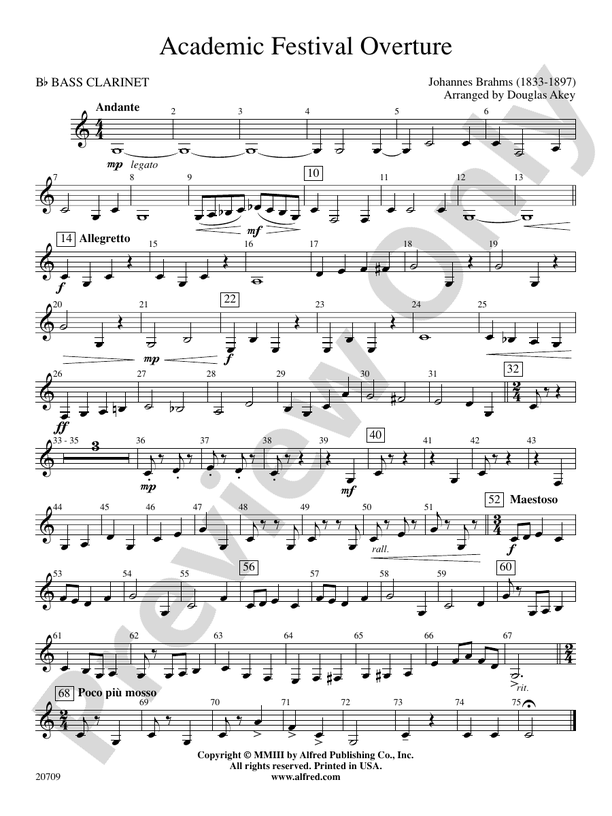 Academic Festival Overture: B-flat Bass Clarinet: B-flat Bass Clarinet ...