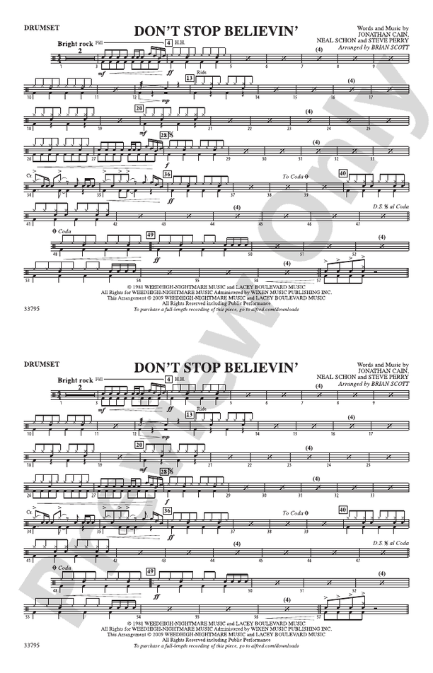 Don't Stop Believin': Drumset: Drumset Part - Digital Sheet Music Download