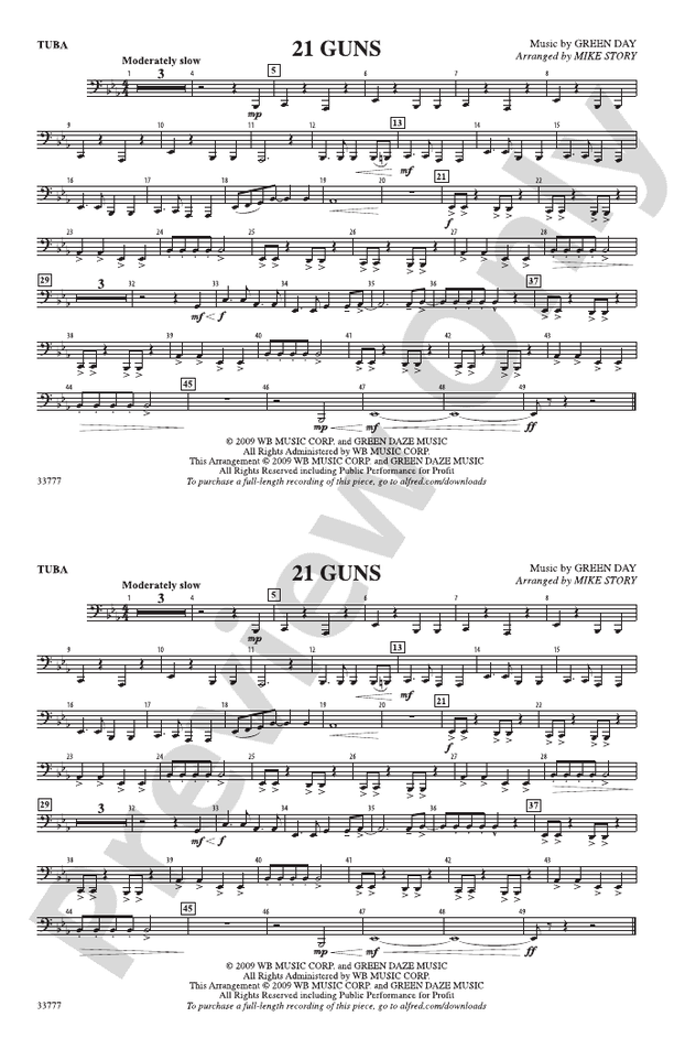21 Guns: Tuba: Tuba Part - Digital Sheet Music Download