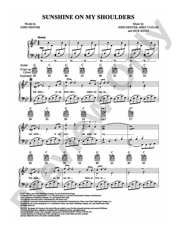 Sunshine on My Shoulders: Piano/Vocal/Chords: John Denver - Digital ...
